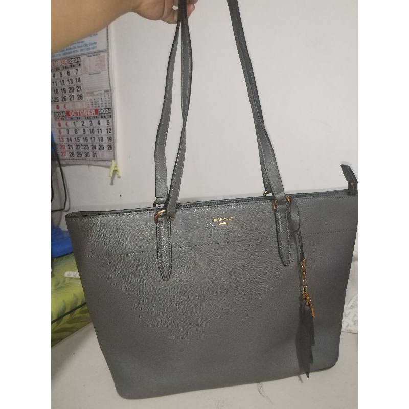 Preloved Beanpole Made in Korea Tote Bag,Genuine Leather,Grey | Shopee ...