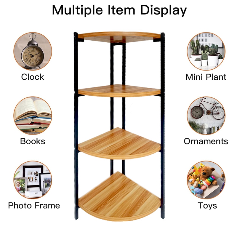 Metal Frame Corner Shelf 4 Tier Slim Storage Book Shelves Organizer ...