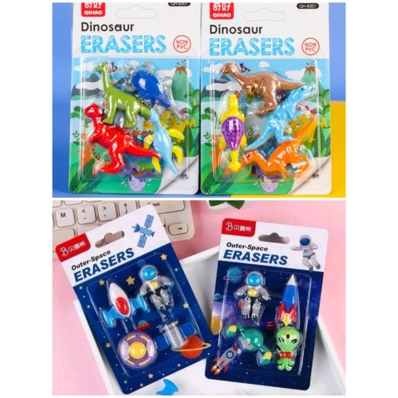 4PCS set Mini Rocket Astronaut Alien Rubber Erasers Mermaid Kids Animal ...