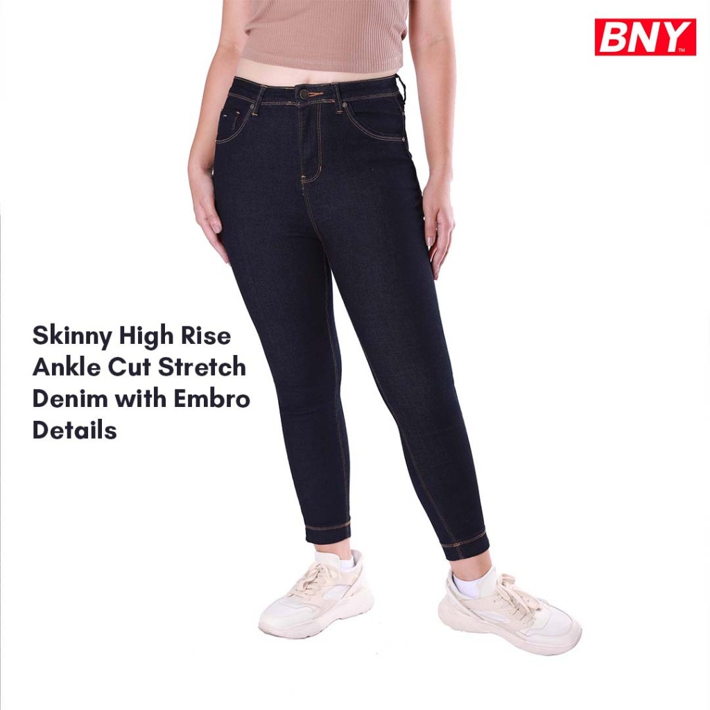 BNY Ladies' Skinny H-Rise Ankle Cut Stretch Denim With Embro Details ...