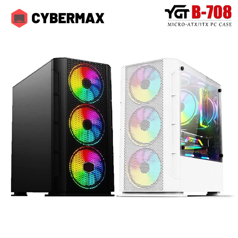 YGT B-708 Micro ATX Gaming Pc Case Tempered Glass Desktop Computer Case Black/White | Shopee ...