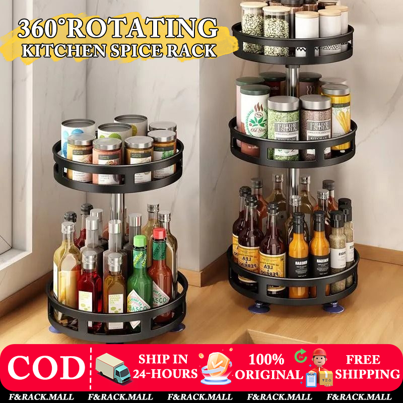 kitchen condiments rack organizer 360° rotating spice rack aesthetic ...