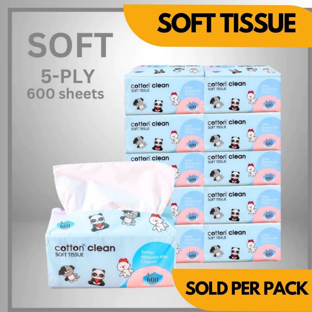 Cotton Clean Soft Tissue Paper 5-Ply | 600 Sheets | Ultra Soft & Strong ...