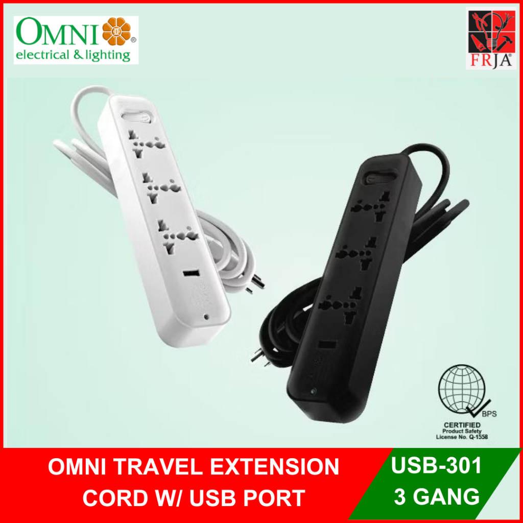 OMNI 3 GANG TRAVEL EXTENSION CORD 1.8 METERS WITH USB PORT - USB - 301 ...