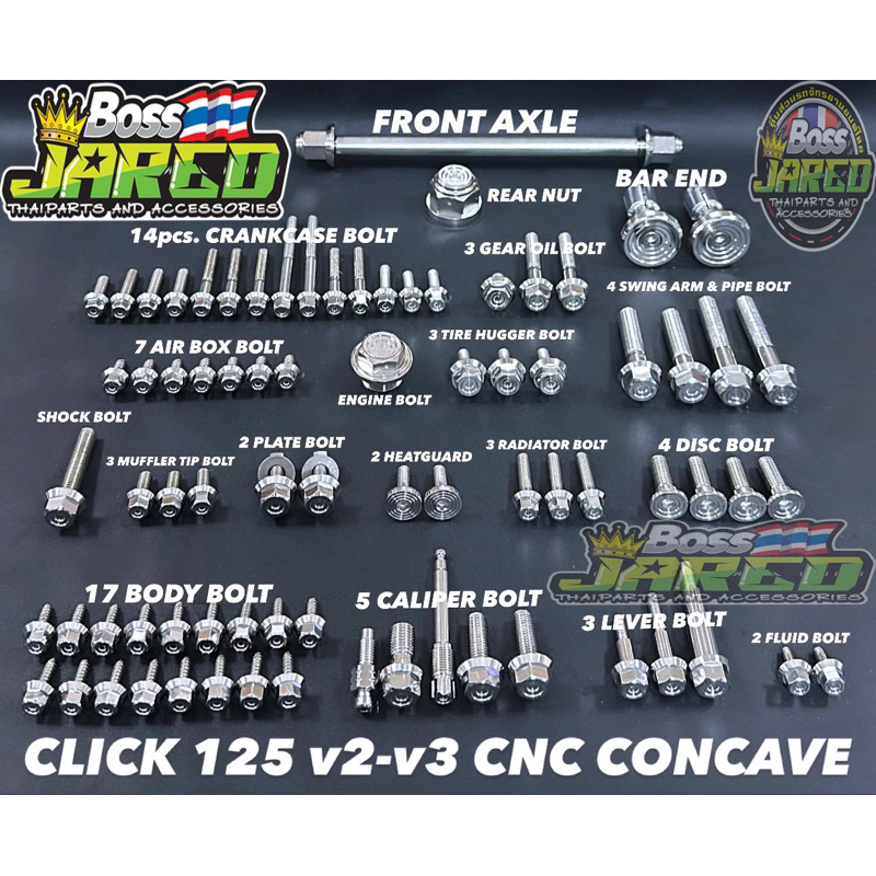 CLICK 125/150 V1-V2-V3 CNC CONCAVE FULL SET BOLTS SC SIAM STAINLESS ...