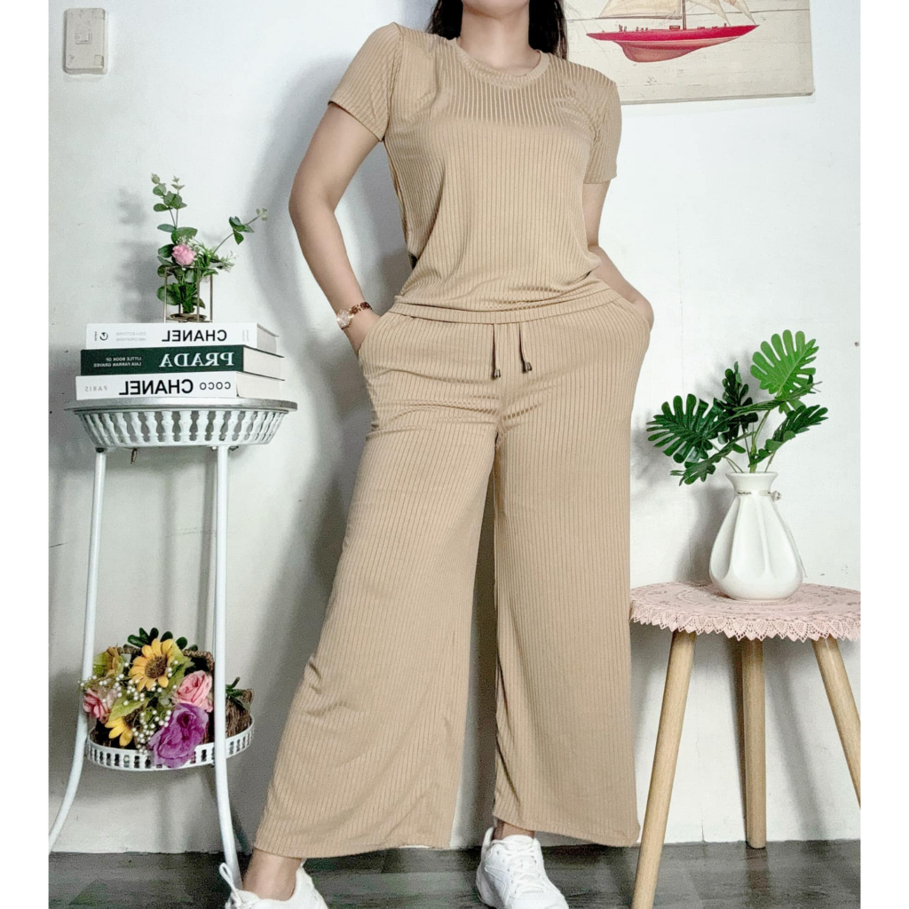 Knitted Blouse and Pants Terno Sets for Women with 2 side Pocket Pocket ...