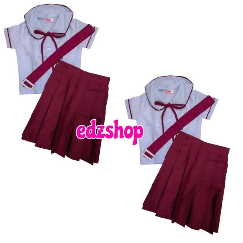blouse with belt maroon school uniform | Shopee Philippines