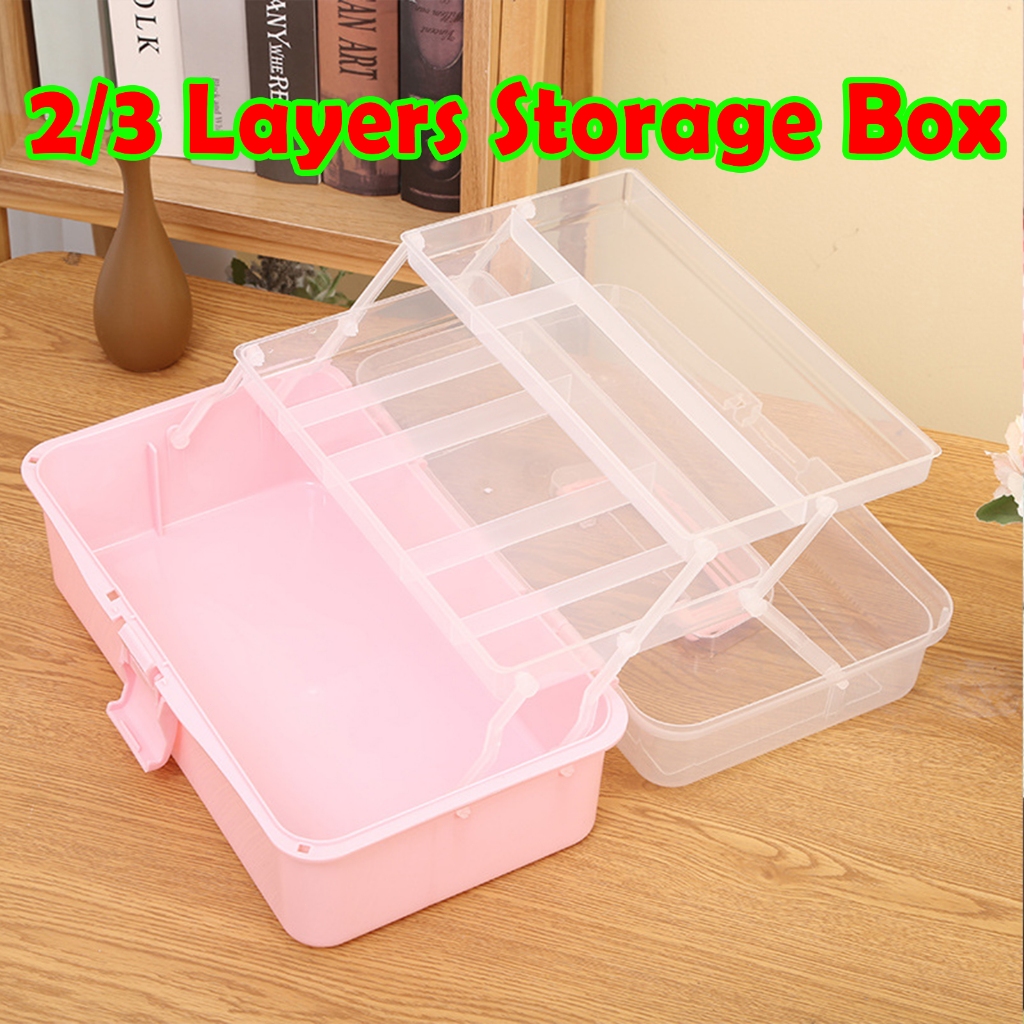 Portable 2/3 Layers Multifunctional Storage Box Clear Plastic Home ...