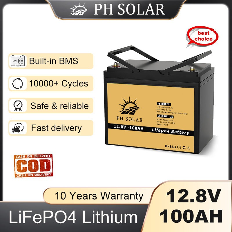 12V 100AH PH Solar LiFePO4 Lithium Battery With 10000 Cycles BMS ...