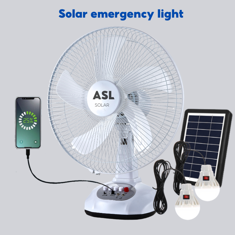ASL Solar Rechargeable Electric Fan with Dual AC/DC Power, 12 or 14 ...