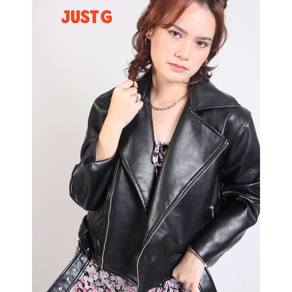 Just G Oversized Leather Biker Jacket | Shopee Philippines
