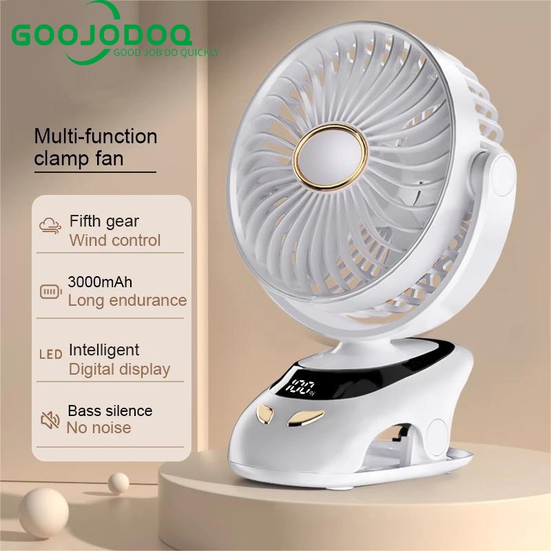 GOOJODOQ Mini Fan Clip Fan 360° Rotation 3000mAh USB Rechargeable 5 ...