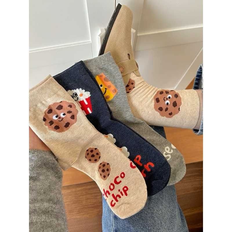 Iconic Socks 4 Pairs Set Korean Style Cookie Biscuit Cheese Popcorn Egg ...
