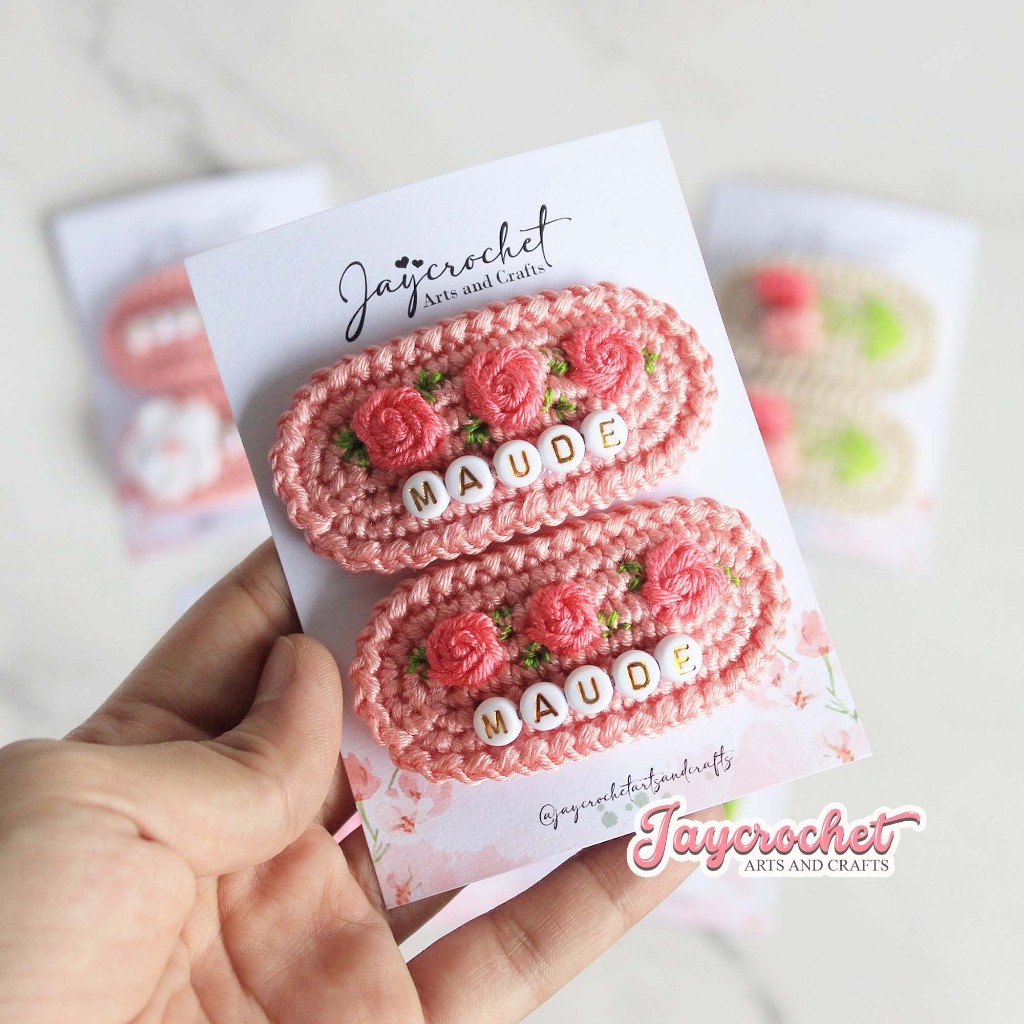 Personalized Hair Clips With Embroidered Rose Design Hair Accessories ...