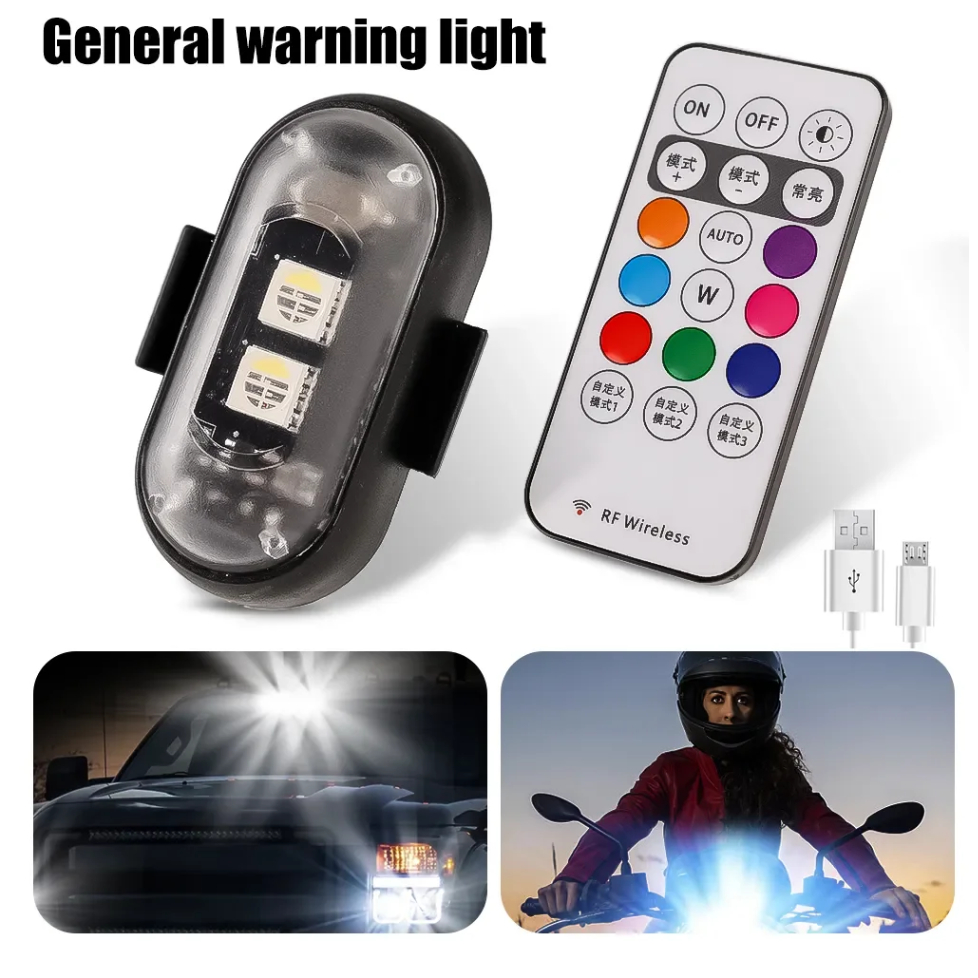 Motorcycle RGB Warning Light Universal Mini Wireless Remote Control ...