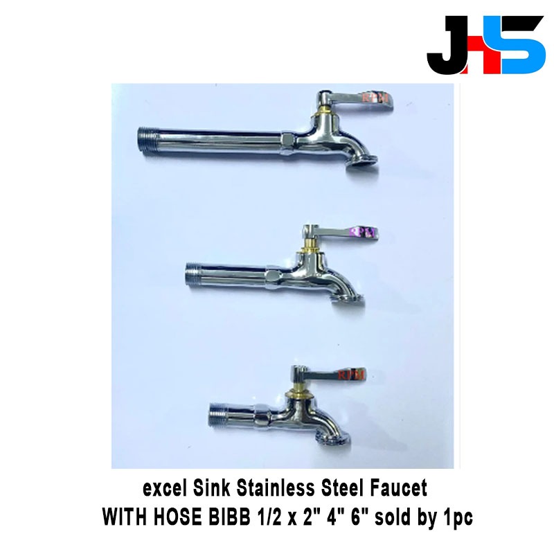 JHS excel Sink Stainless Steel Faucet WITH HOSE BIBB 1/2 x 2" 4" 6 ...