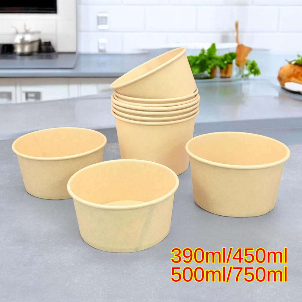 50pcs Paper Bowl Plain Kraft Bowls Disposable Snack Rice Meal Bowls ...