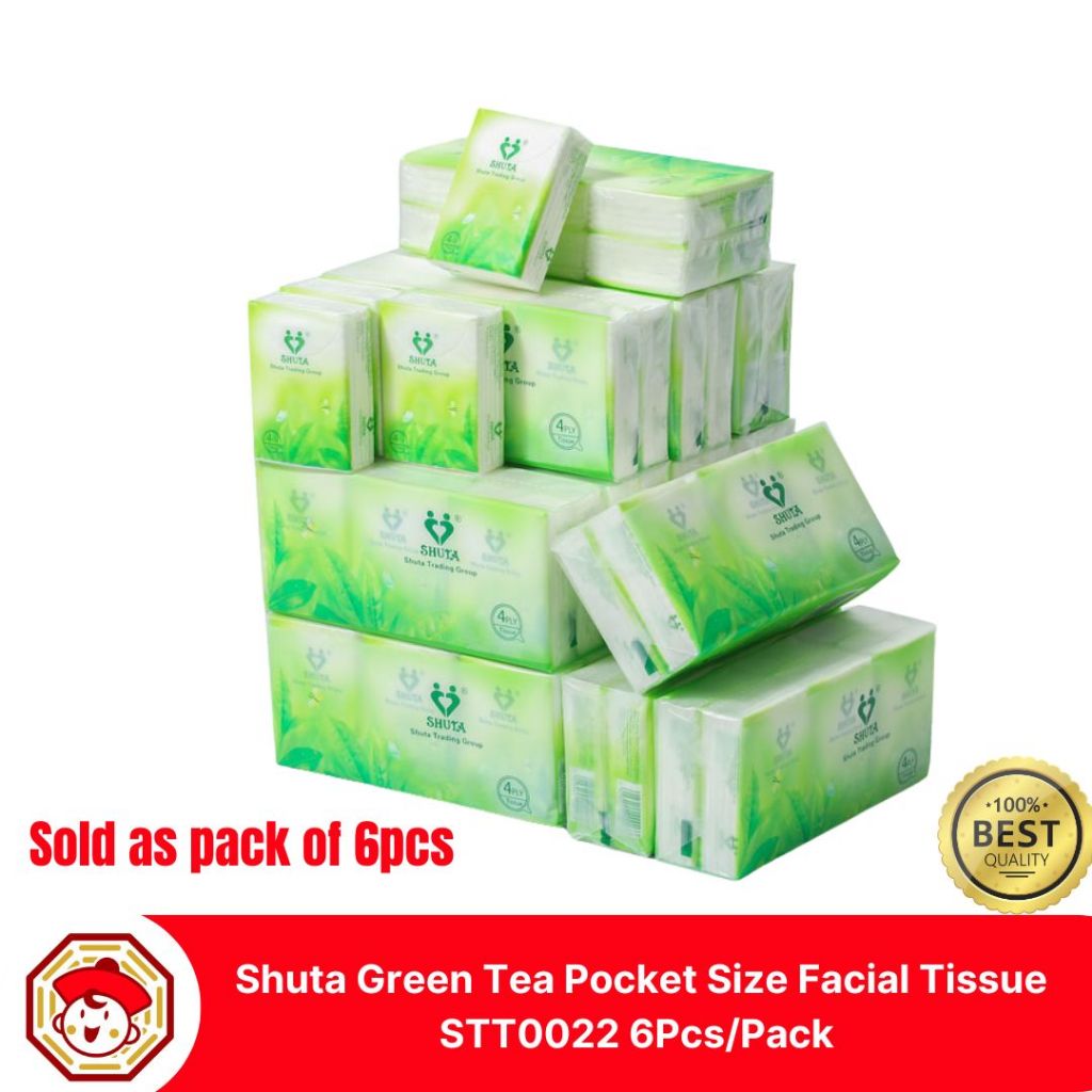 Shuta Green Tea Pocket Size Facial Tissue STT0022 6Pcs/Pack (Sold as ...