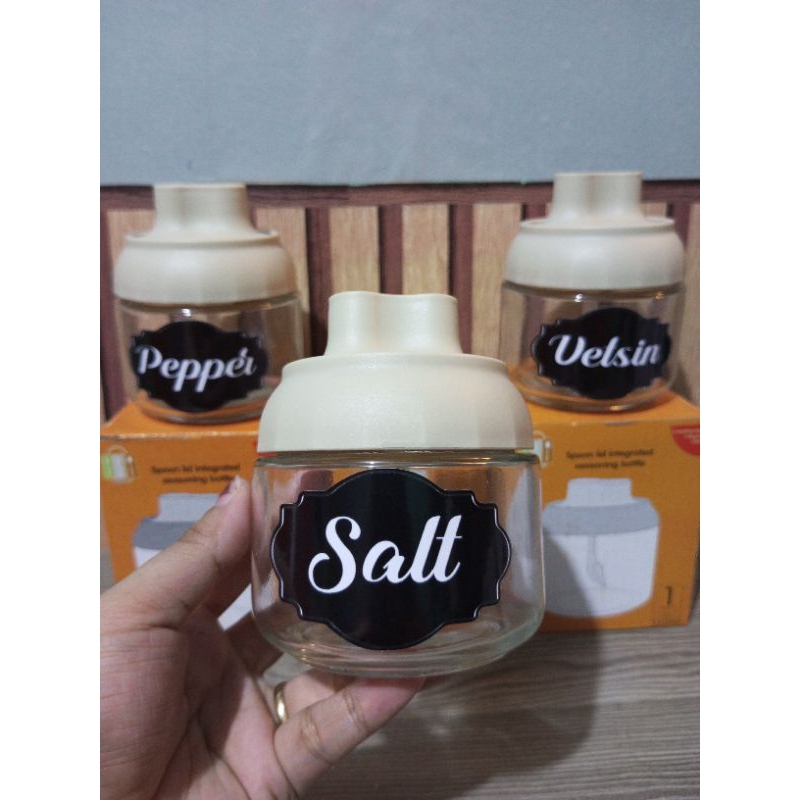 3in 1 500ml Glass Canister with Label and Spoon Seasoning Jar Salt ...