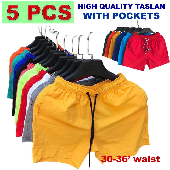 5 PCS SET Plain Taslan Short for Men Adult Boys Beach Short Summer ...