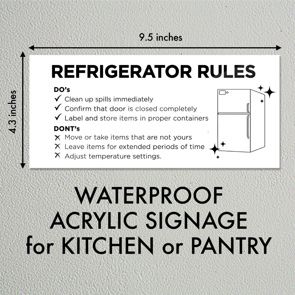 REFRIGERATOR RULES Acrylic Sign For Offices, Workplace, Airbnb ...