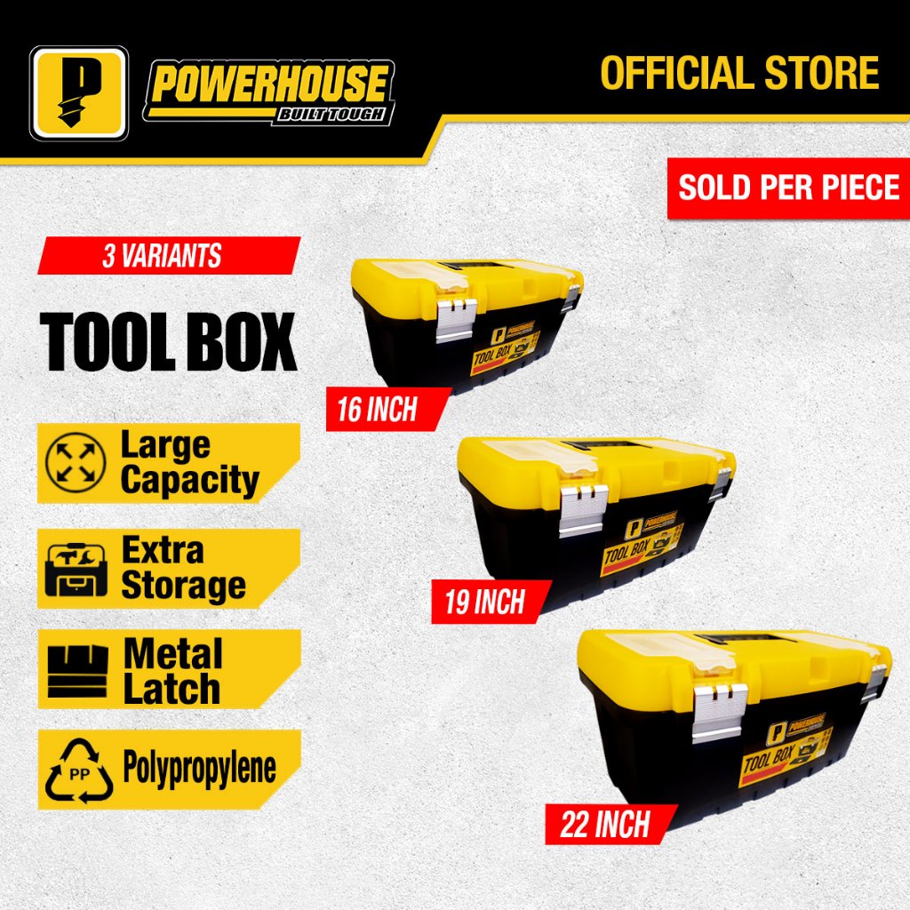 Powerhouse Tool Box 16" / 19" / 22" With Extra Storage Metal Latch ...