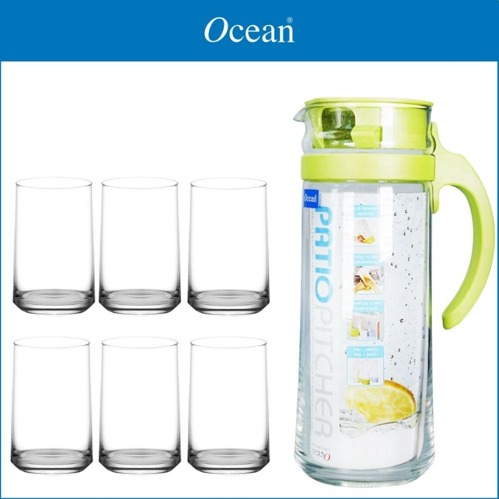 Ocean Glassware Green Patio Pitcher 1265 mL With Patio Water Glass 7pcs ...
