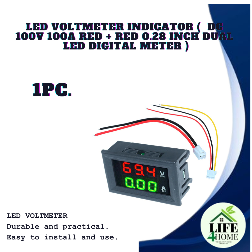 LED VoltMeter Indicator ( DC 100V 100A Red + Red 0.28 Inch Dual LED ...
