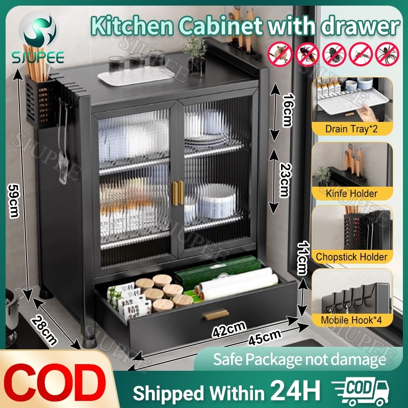 【With Drawer】 Dish Rack Kitchen Cabinet Plate Organizer Dish Cabinet ...