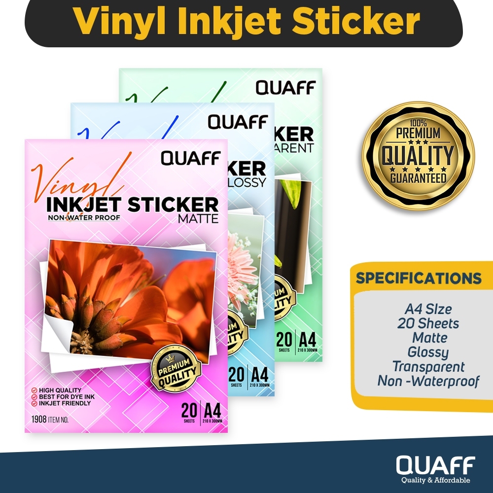 Quaff Vinyl Sticker A4 Size Glossy Matte Transparent 20 Sheets Pack ...