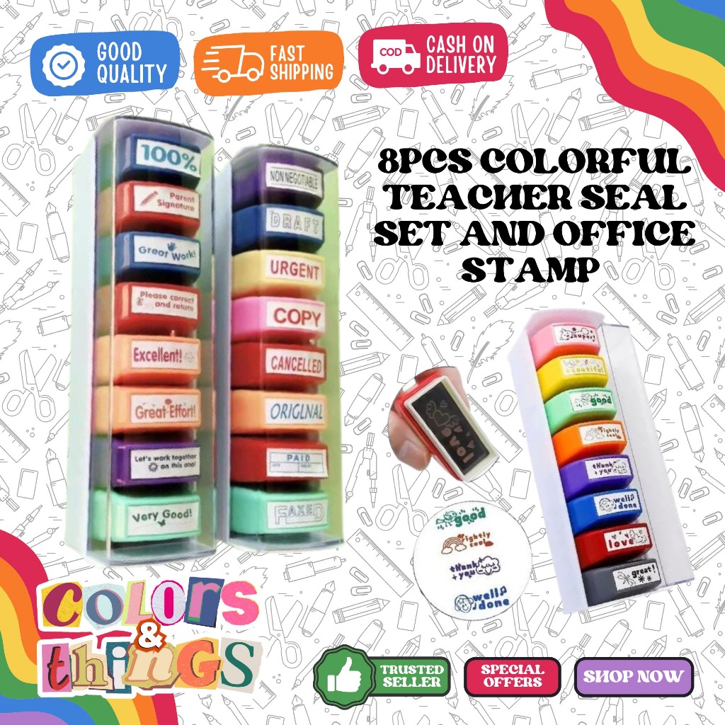8pcs Colorful Teacher Seal Set School Grading Stamps, Office ...