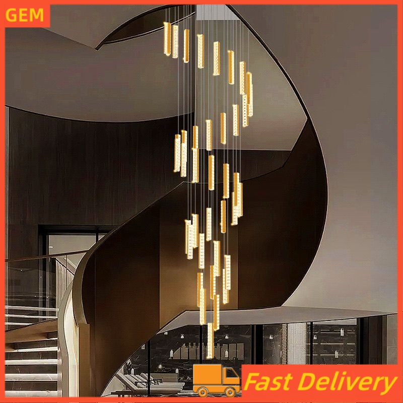 Luxury Crystal Stairs chandelier ceiling light Drop Lights Pendant Lamp ...