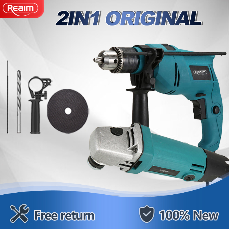 REAIM Grinder and Drill Set Original Heavy Duty 2IN1 Power Tool Barena ...
