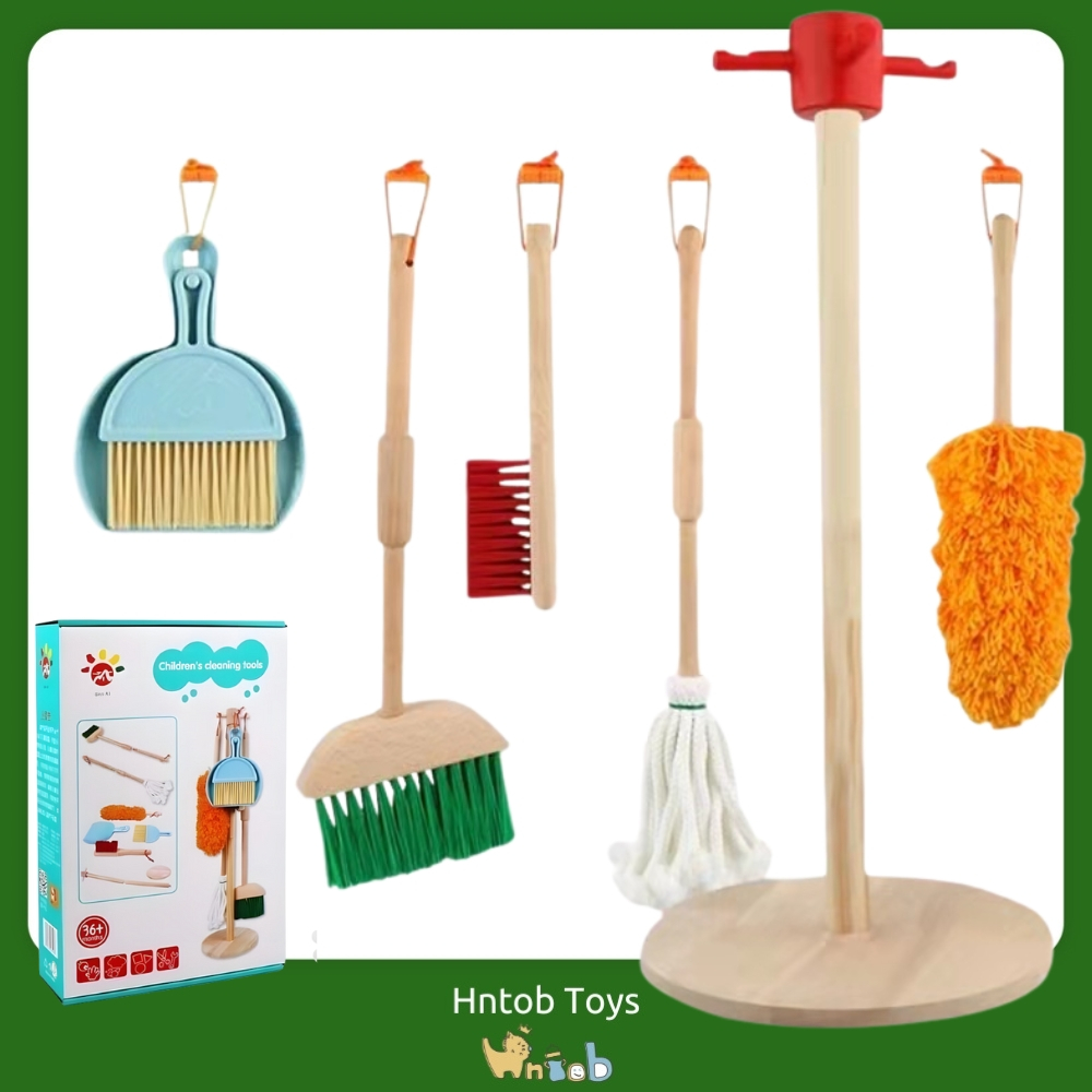 Hntob 6pcs Wooden Cleaning Tools Set Detachable Toy Kids Toys Practical ...