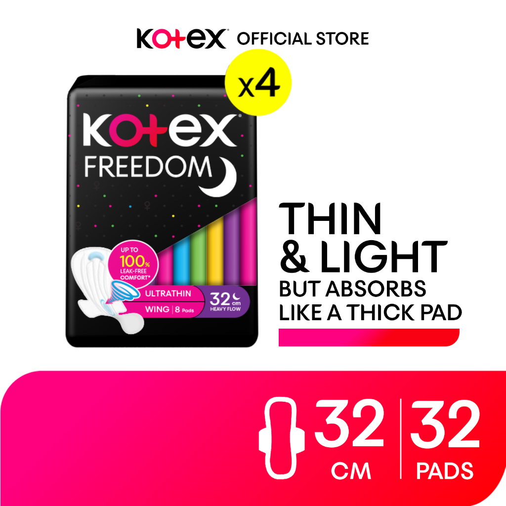 Kotex Freedom Ultrathin Sanitary Napkins 32cm - 8 Pads x 4 Packs (32 ...