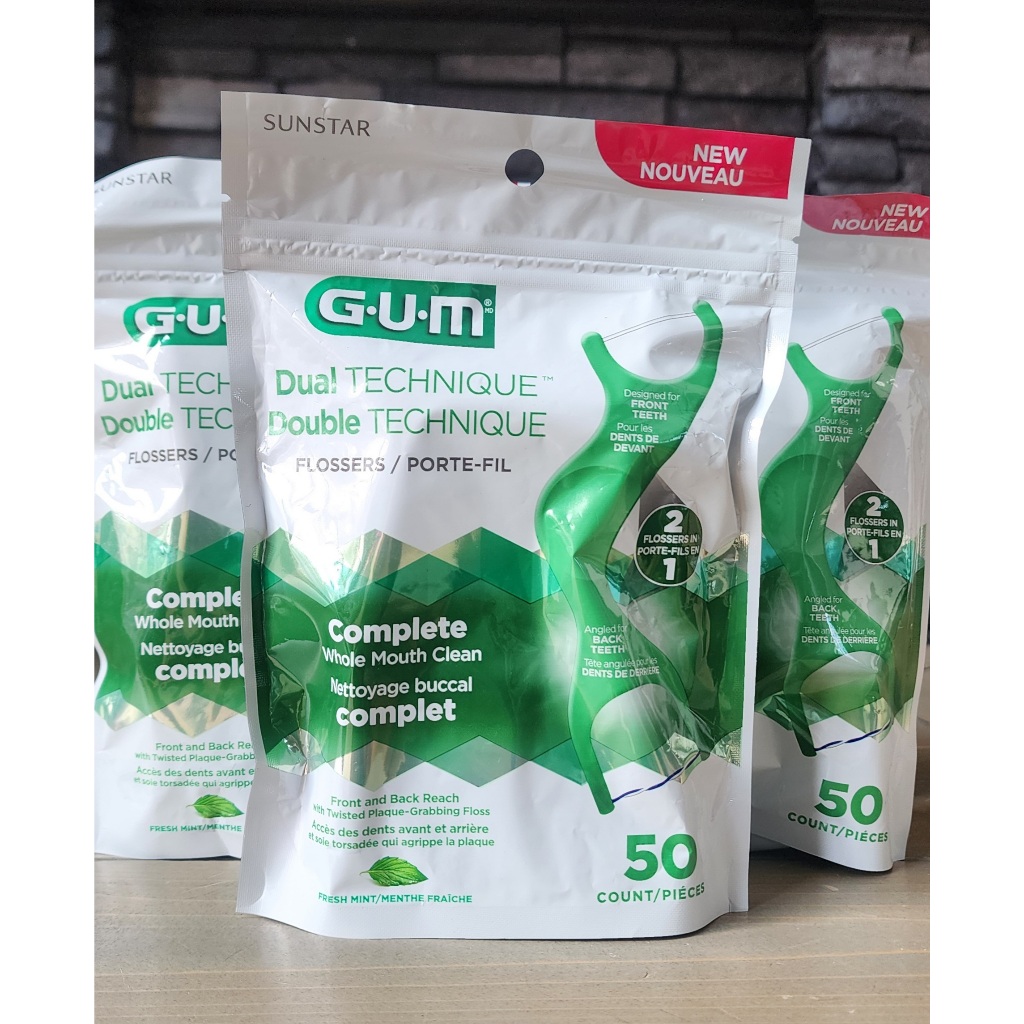 GUM® Dual Technique Flosser Picks, For Front and Back Teeth with ...