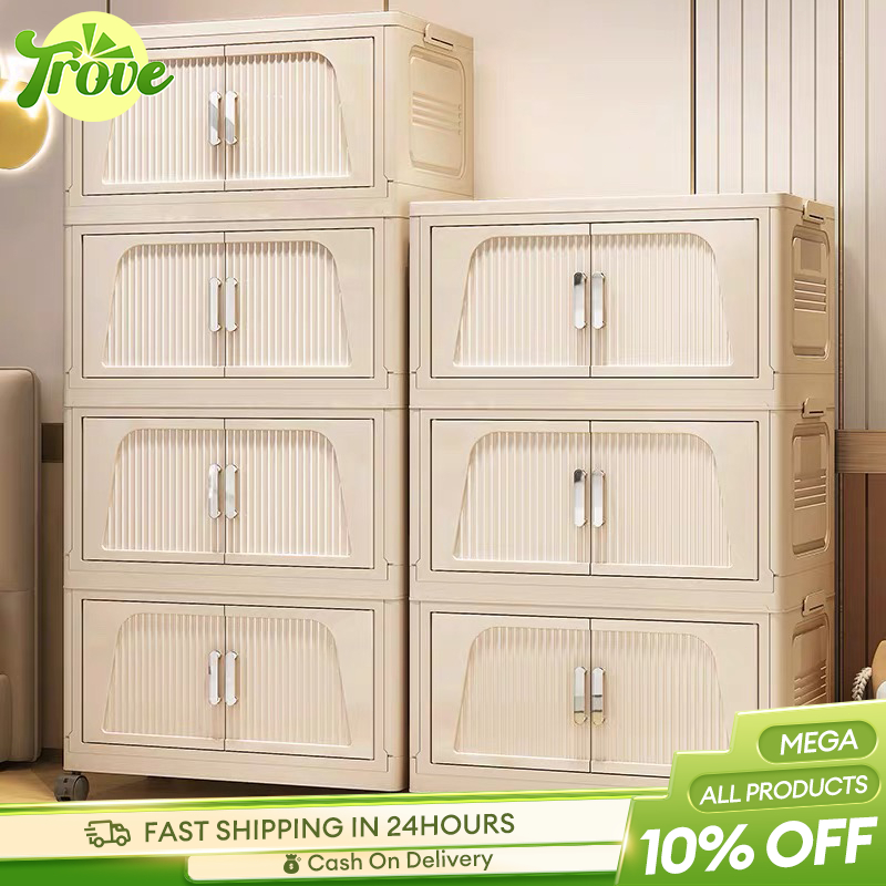 Trove Foldable Storage Cabinet White Plastic Storage Box With Wheel ...