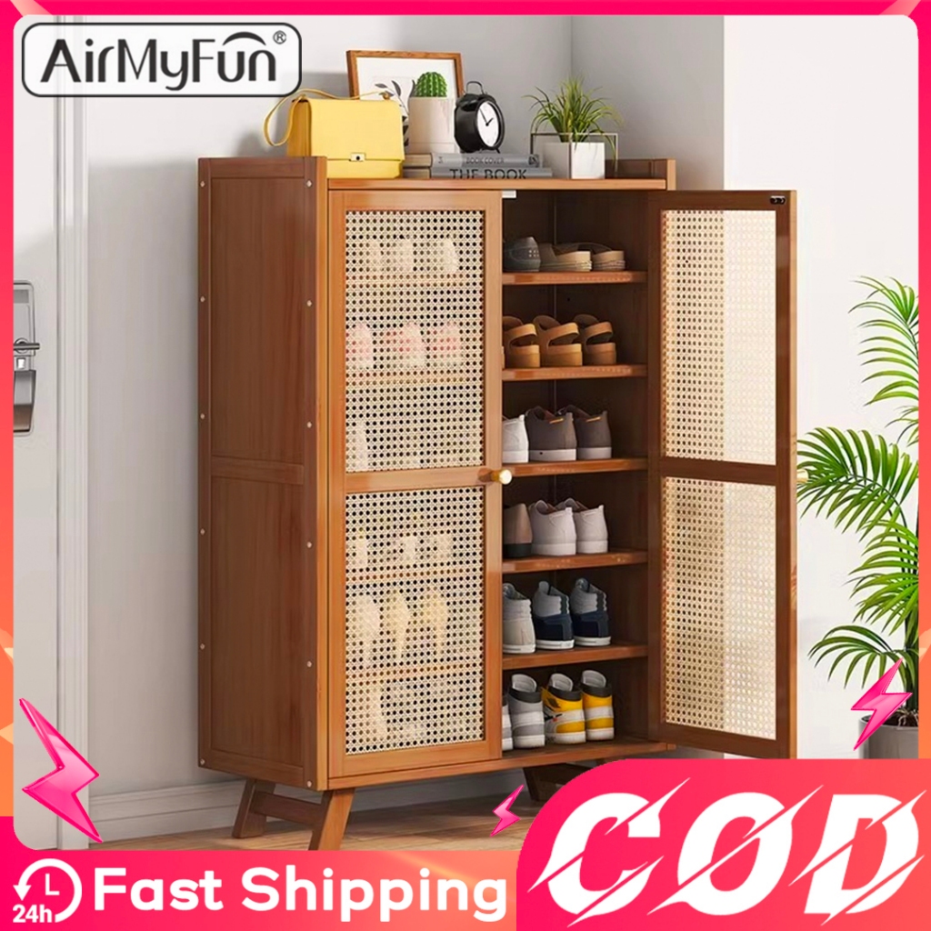 Dustproof Shoe Cabinet Wood With Cover 5/7 Layer Bamboo And Rattan Shoe ...