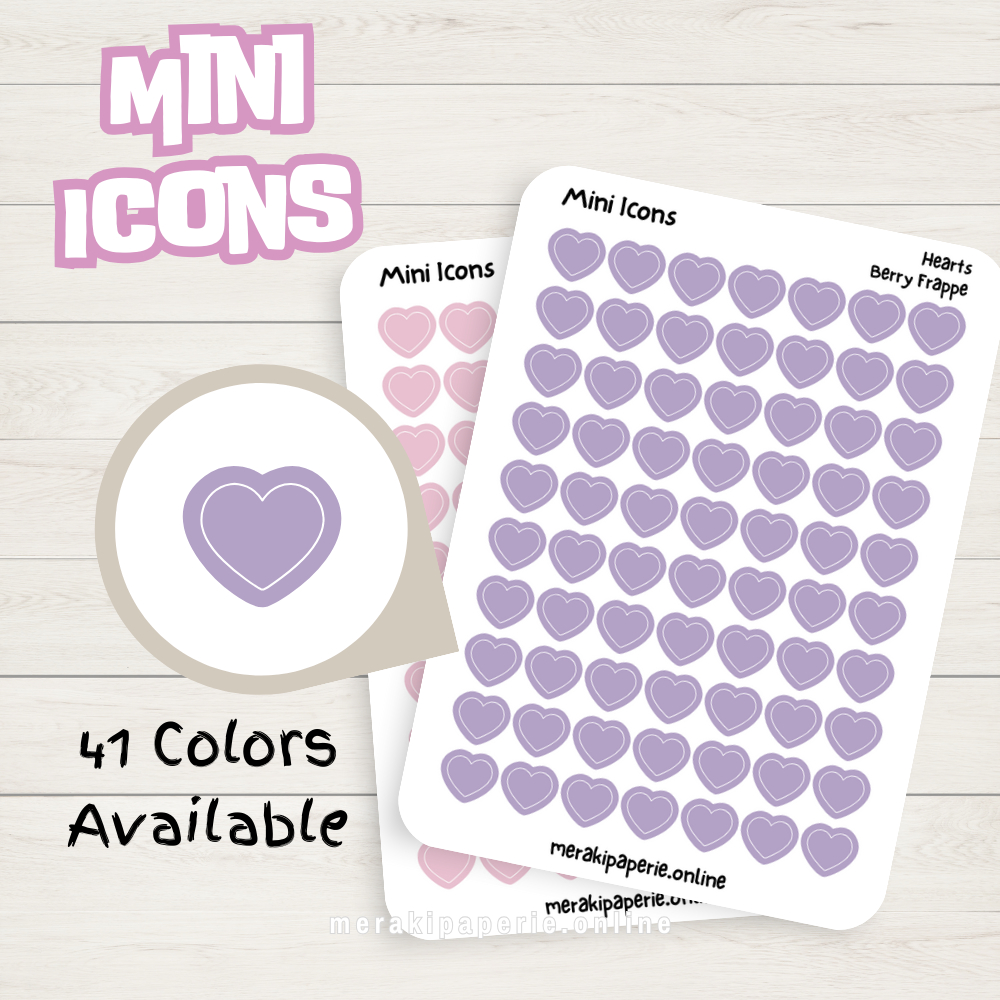 Colored Heart Icon Sticker Sheet | Mini Icons Sticker for Planner ...