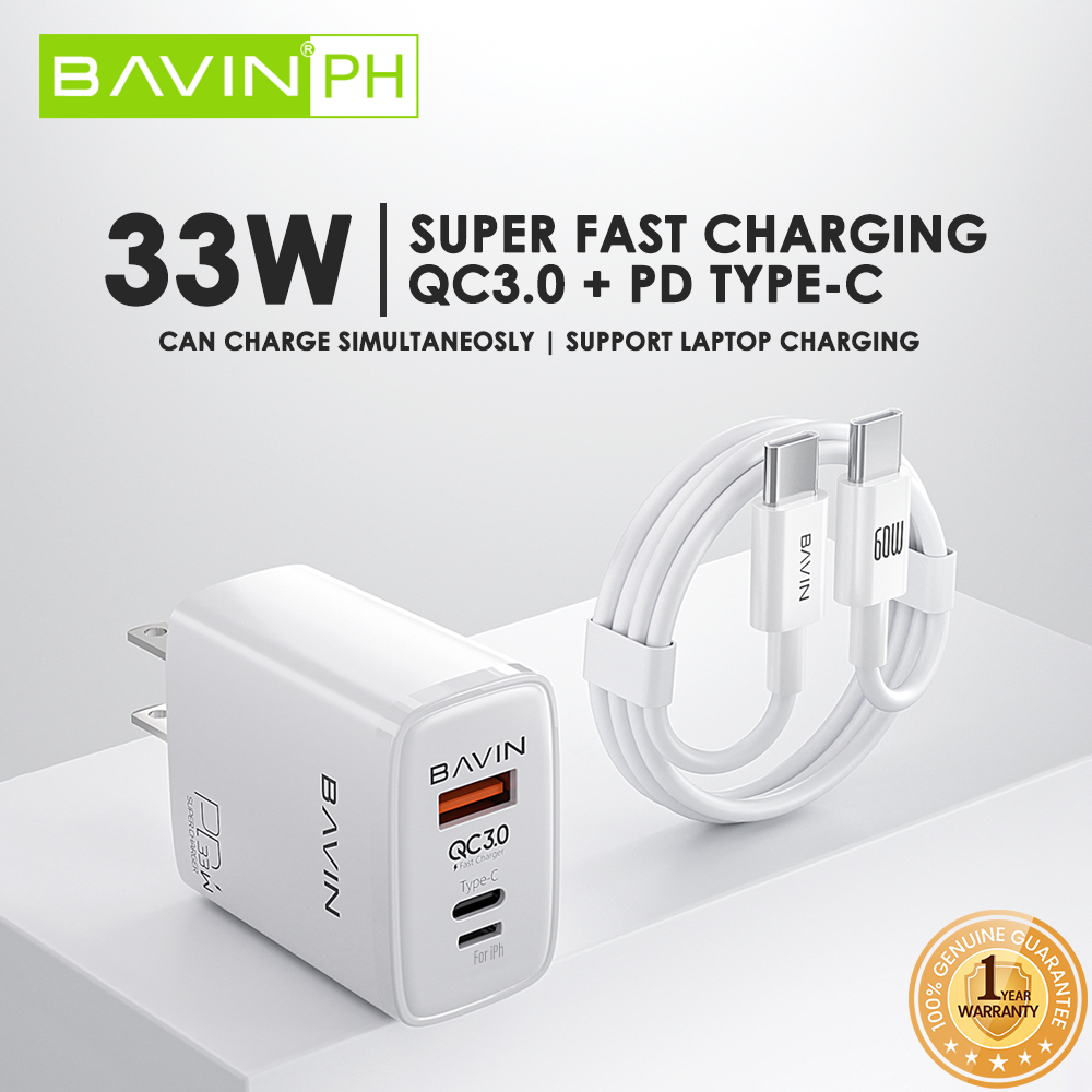 BAVIN PC981 33W PD Fast Charging Adapter w/ 3 Ports USB QC3.0 /PD USB-C ...