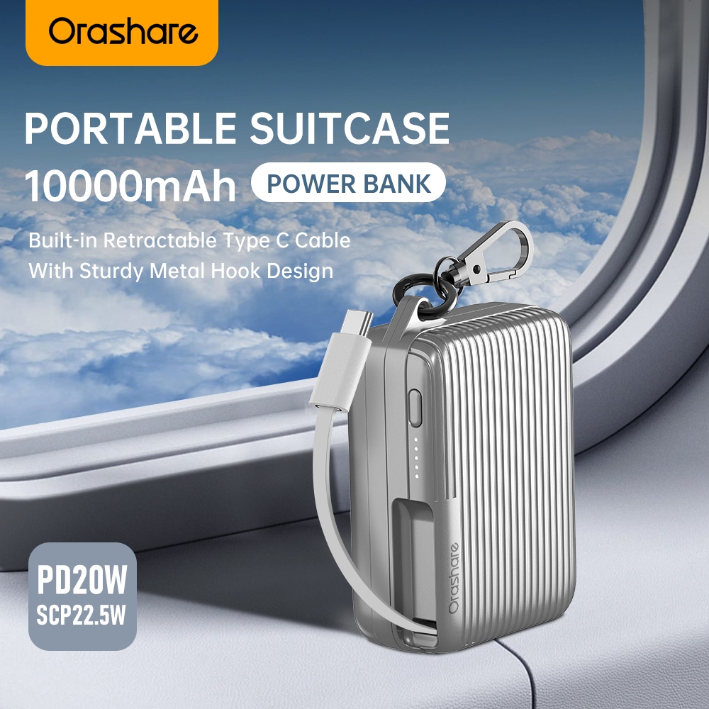 Orashare PRS10 10000mAh Powerbank 22.5W Built-in Retractable USB-C ...
