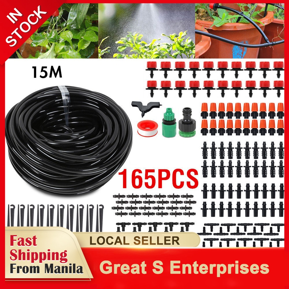 15M DIY Garden Micro Drip Irrigation System Plant Flower Watering Kit Auto Water Sprinker ...