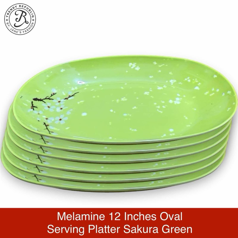 Melamine 30 cm Oval Rice Platter-Sakura Design-Green Sold Per Piece ...