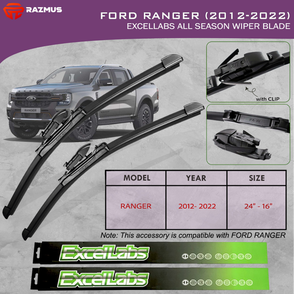 Ford RANGER 2012 to 2022 (24"/16") Excellabs Front Wiper Blade B2 ...