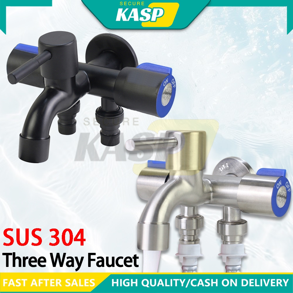 304 Stainless Steel Three Tap Faucet Multifunctional Three Way Tap ...