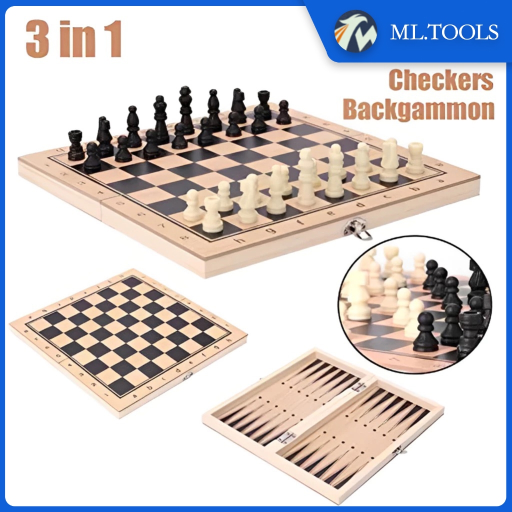 MLtool 3 in 1 Folding Wooden Chess Board Pieces Set Tournament Size S/M/L/XL International Chess ...