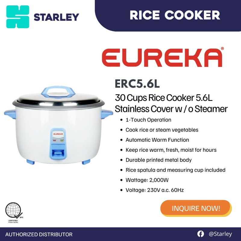 EUREKA Heavy Duty Commercial Rice Cooker 5.6 Liters 30 Cups (ERC5.6L ...