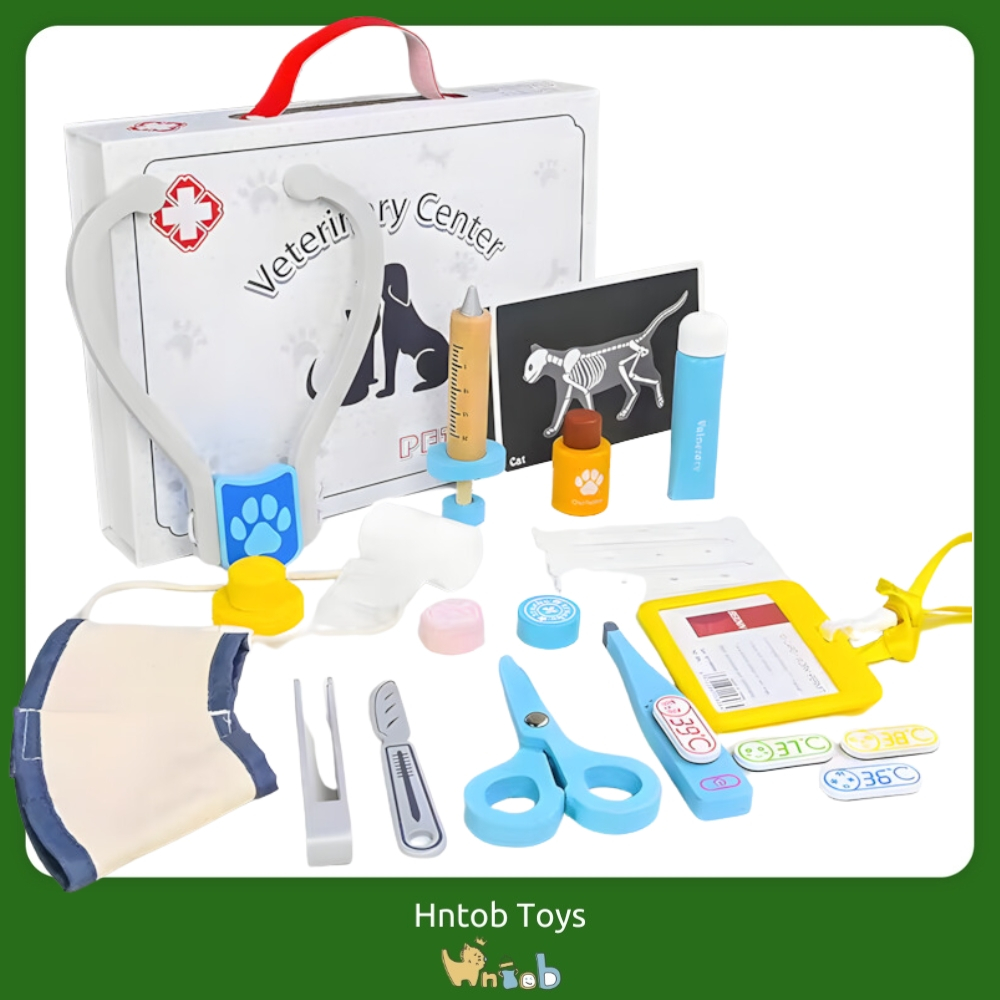 Hntob 22pcs Wooden Veterinarian Pet Center Pretend Doctor Role Play ...