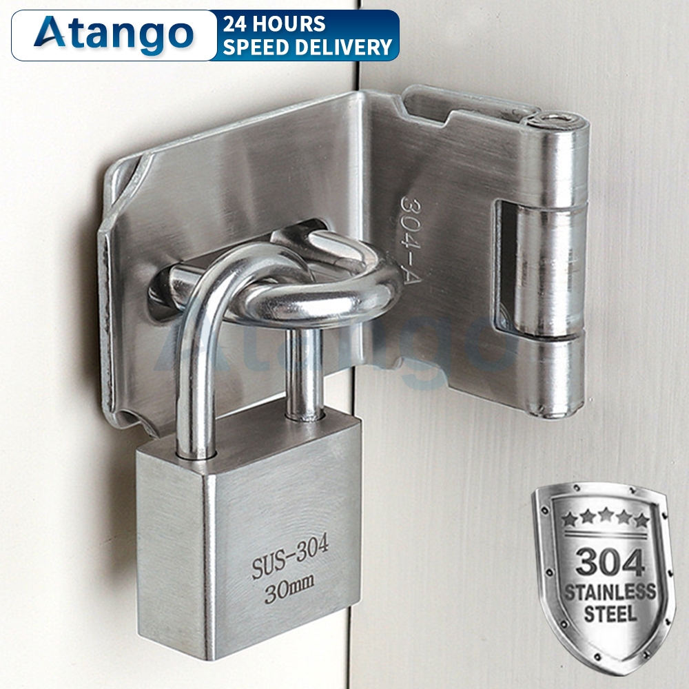 3/4/5Inch Stainless Steel 90 Degree Padlock Hasp Door Shed Latch Lock ...