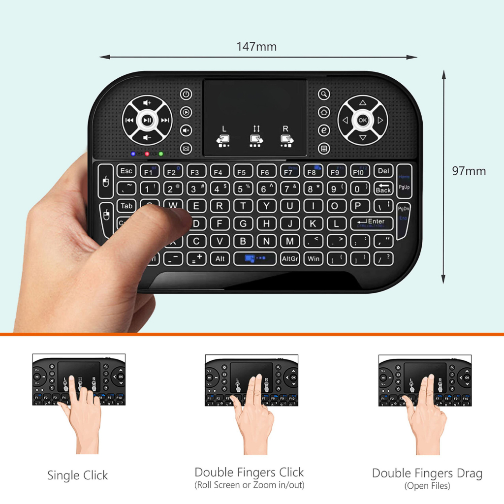 Backlit A8 Air Mouse Wireless Mini Keyboard Bluetooth Touchpad Handheld ...